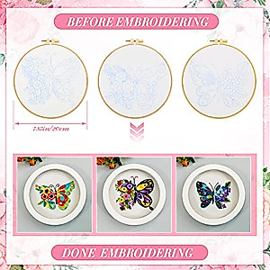 6 Set Butterfly Embroidery Kit Butterfly and Flower Cross Stitch Set Embroidery Kits for Adults with Patterns Instructions Embroidery Hoops Threads Needles Scissor Needle Threader for Beginners