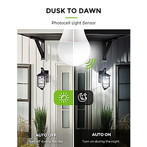 LOHAS Dusk to Dawn Light Bulbs Outdoor, Light Sensor Bulb 60W Equivalent, A19 LED Bulb Daylight 5000K, 9W Photocell Sensor LED, 900LM Auto On/Off Porch Light, E26 Base for Garage, 2Pack