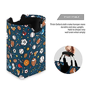 MOYYO Healthy Ball Sports Laundry Basket Collapsible Laundry Hamper Bag Oxford Fabric Laundry Bin Large Storage Basket with Handles for Kid Room Toy Bin Bathroom Clothing Organizer Nursey Hamper