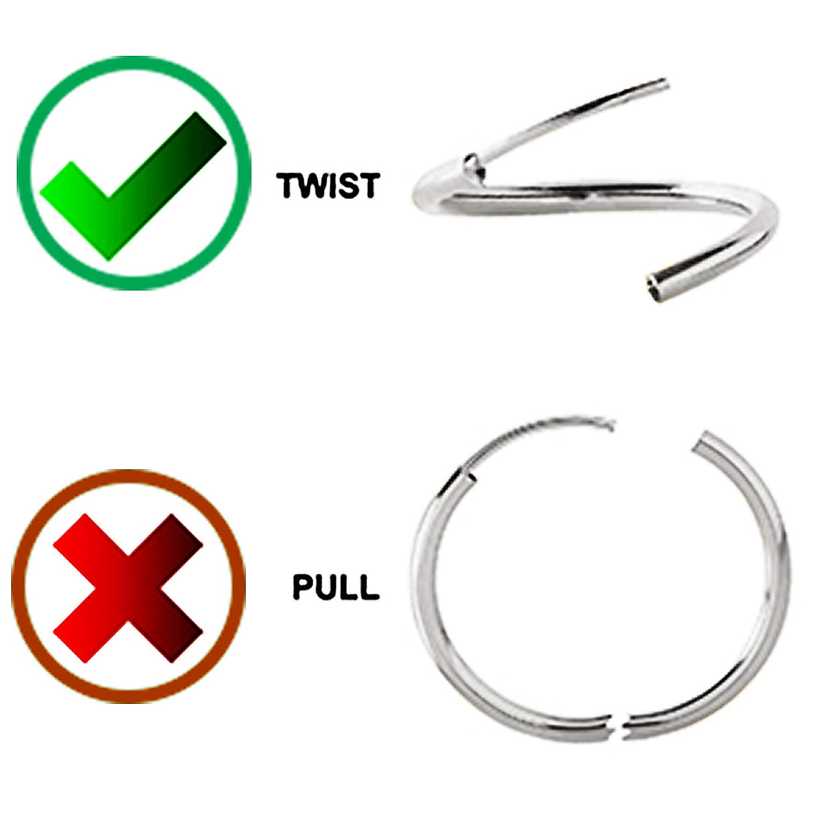 Galaxy Gold GG 14k Solid White Gold Endless Loop Hoop Timeless Earrings 2 mm Gauge/Thickness Available in Multiple Diameters - Segment Septum Lip Nose Round Hoop Tragus Helix Cartilage (0.55 Inch)