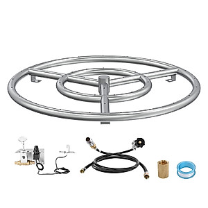 VEVOR 18 inch Round Drop-in Fire Pit Pan, Stainless Steel Fire Pit Burner Kit, Propane Gas Fire Pan with 150,000 BTU for Indoor or Outdoor Use