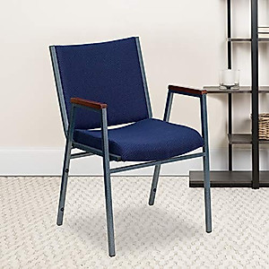 Flash Furniture HERCULES Series Heavy Duty Navy Blue Dot Fabric Stack Chair with Arms and Ganging Bracket