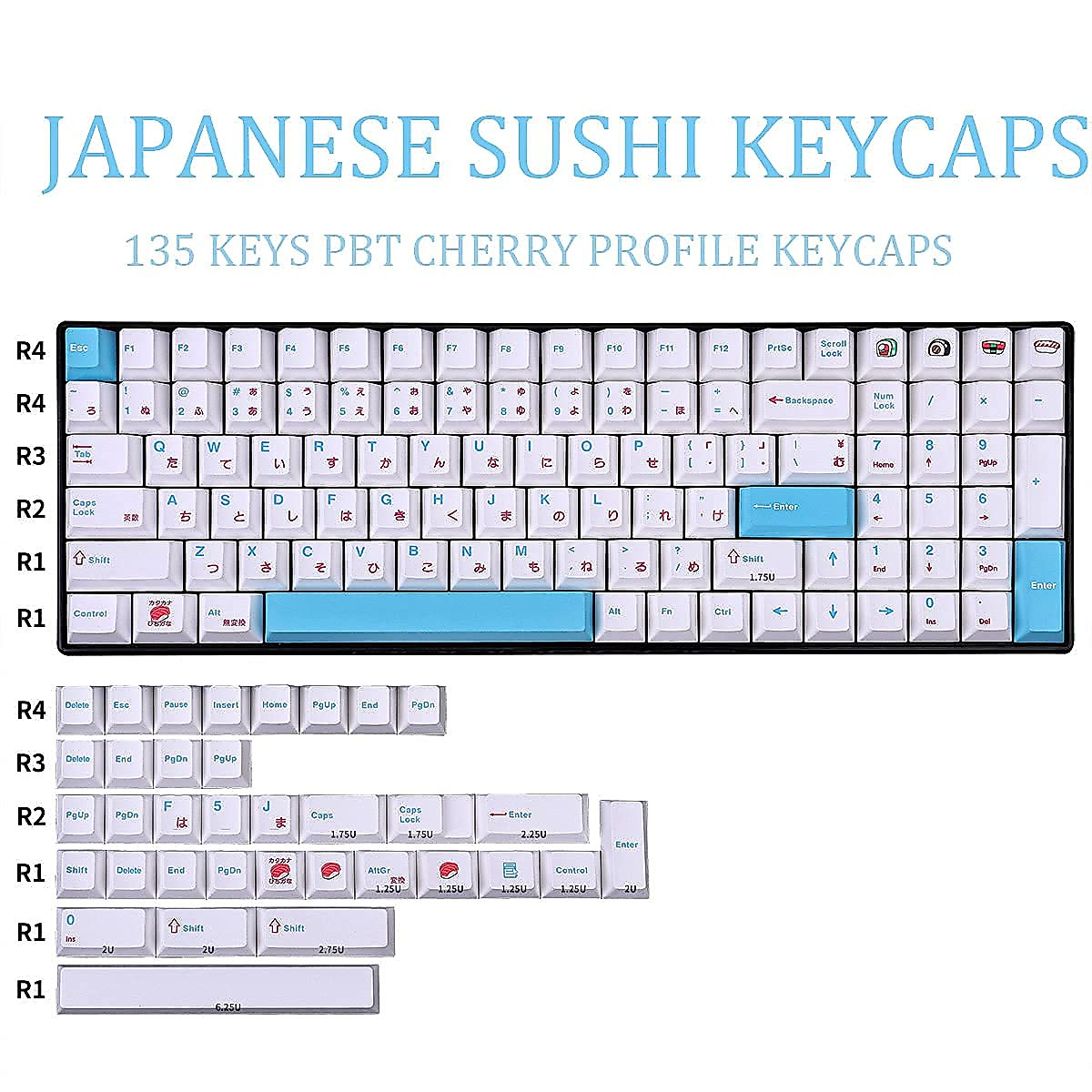 PBT White Japanese Keycaps 135 Keys Dye Cherry Profile with Key Puller Suitable for 104/87/84/61 60% MX Cherry Gateron Gaming Keyboard（135 Keycaps）