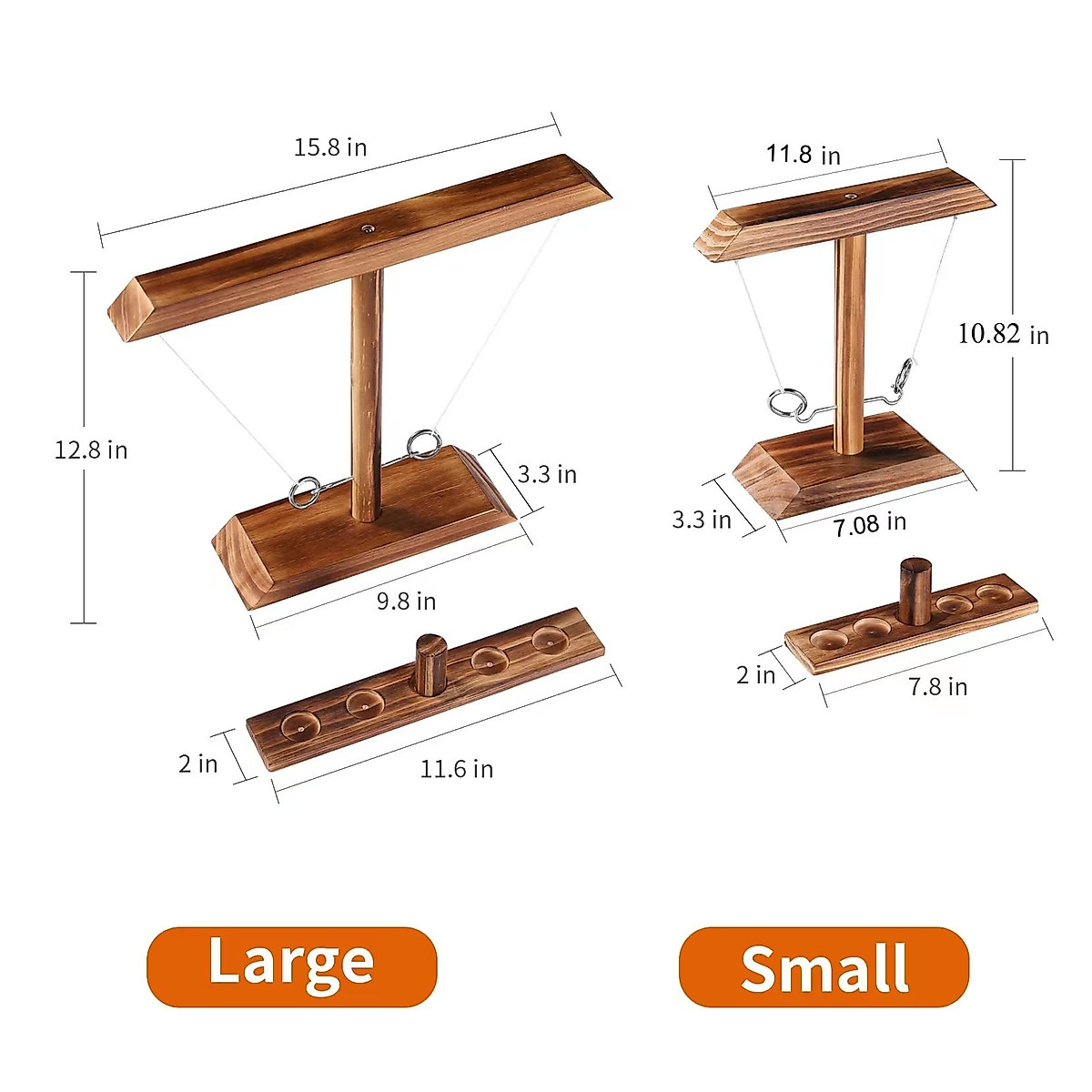 Large Hook and Ring Game- Ring Toss Game for Adults Kids, Ring Hook Game with Shot Leader, 2 Player Handmade Wooden Ring Swing Hook Game Fast-Paced Interactive Game for Home Outdoor