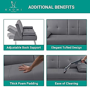 Space-Saving Design: Convertible Futon Sofa Bed, Versatile Comfort - Sturdy Build Modern Faux Leather Futon Couch - Low-Maintenance Upholstery - Customizable Positions - Easy Assembly - Gray