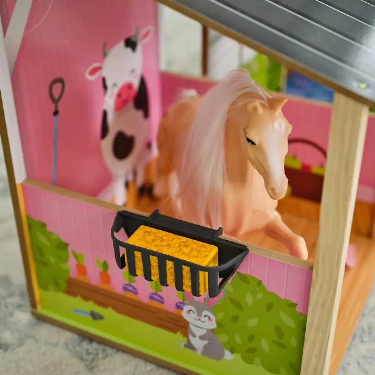 KidKraft Windmill Elevator 2-in-1 Wooden Barn & Dollhouse with Horse and Lights & Sounds, Over 3 Feet Tall, Pink