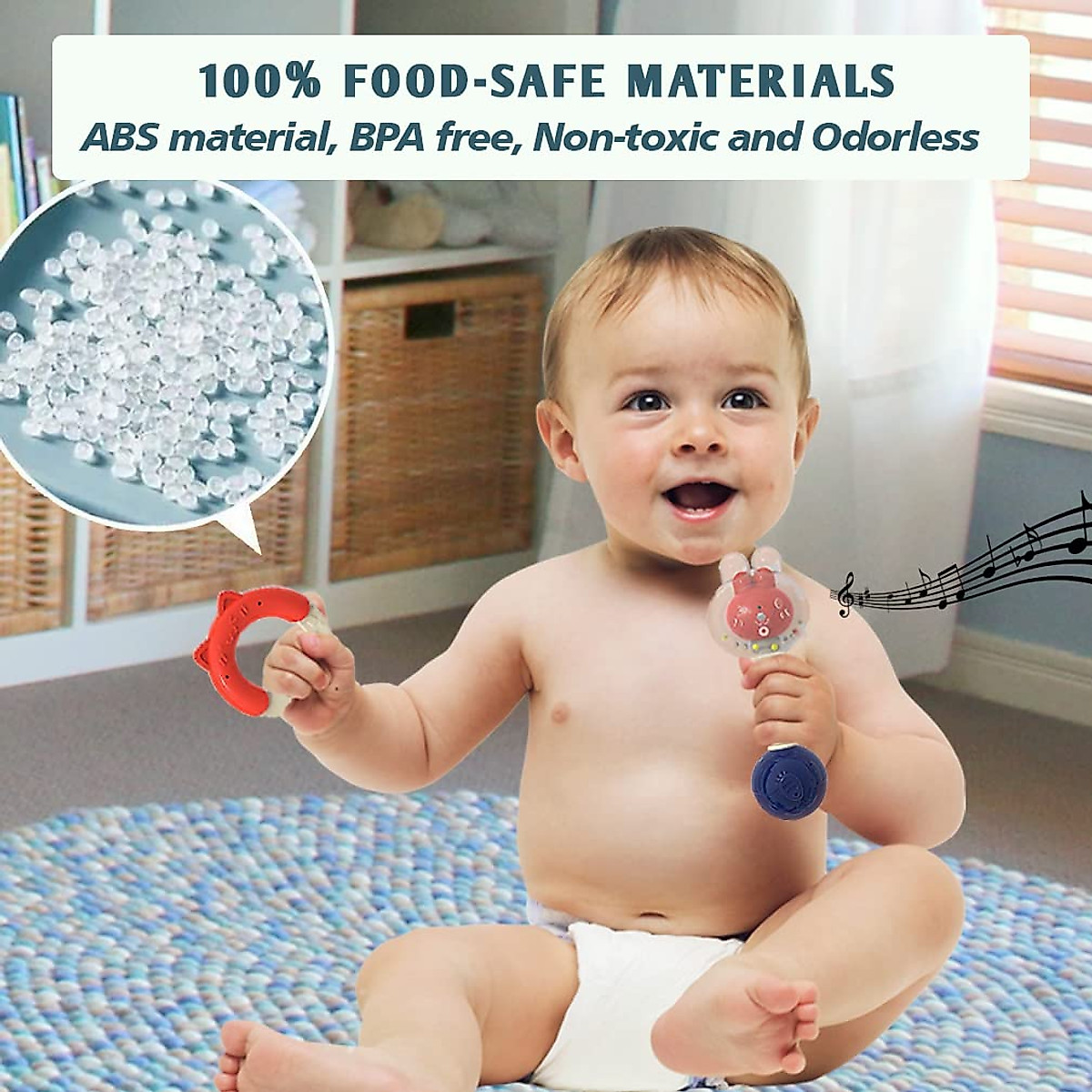 10pcs Baby Rattles, Teething Toys for Babies 6-12 Months, Newborn Baby Toys Musical Hand Drum Storage Box Early Educational Infant Grab Toy Baby Essentials, Birthday Present for 0-6