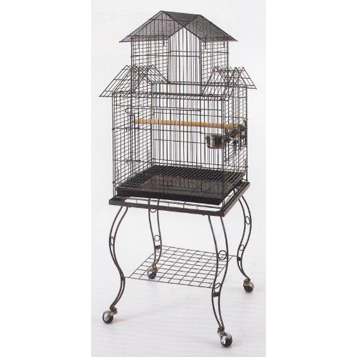 Large 57-Inch Pagoda House Roof Top Parrot Lovebird Cockatiel Cockatiels Parakeets Cage with Stand, Black Vein