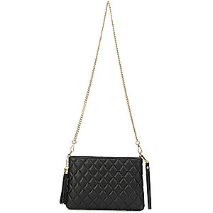 lola mae Simple Quilted Crossbody Bag, Lightweight Wristlet Shoulder Purse (Black)