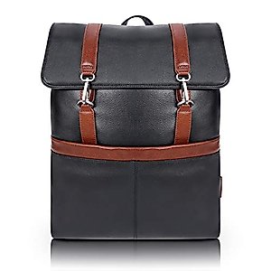 McKleinUSA Element Pebble Grain Calfskin Leather 17" Leather Two-Tone Flap-Over Laptop & Tablet Backpack Black (18472)