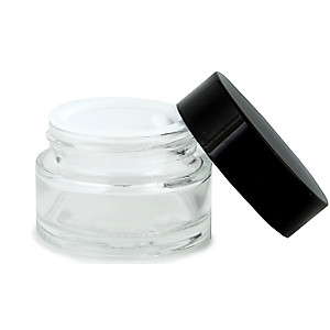 Vivaplex, 12, Clear, 15 ml (1/2 oz), Round Glass Jars, with Inner Liners and black Lids