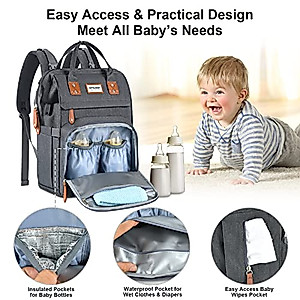 Omloon Diaper Bag Backpack, Large for Travel with USB Charging Port for Moms Dads,Waterproof for Unisex Baby (Dark Grey)