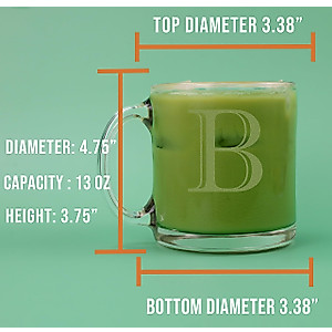 Etched Monogram 12oz Clear Glass Coffee Mug (Letter B), A-Z Customized Gifts for Coffee Lovers, Custom Engraved Gifts for Women Her, Personalized Gift for Men, Initial