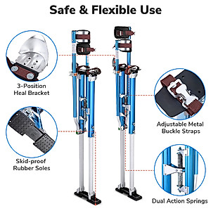WeChef 50-64 inch Pro inch Drywall Stilts Height Adjustable Lifts Aluminum Tool Non slip for Cleaning Painting Pruning Branches Blue