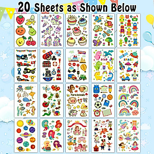 Partywind 260 Mixed Styles Glow Temporary Tattoos for Kids, Mermaid/Dinosaur/Pirate Tattoo Stickers for Boys and Girls, Birthday Party Supplies Favors (20 Sheets)