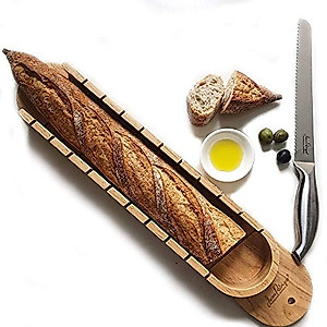 Jean-Patrique Baguette Bread Slicer & Bread Knife Set | 2-piece set contains a solid beech baguette bread slicing board and a professional quality stainless steel bread knife | From