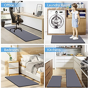 StepLively 2-Piece Anti-Fatigue Cushioned Kitchen Mat Set, Non-Skid Grey Standing Mats for Kitchen, Office, Sink - 17.3"x30" and 17.3"x47"