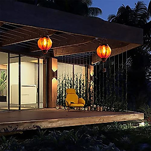 pearlstar Hot Air Balloon Solar Lantern with Flickering Flame Light, Outdoor Solar Hanging Lights Waterproof for Garden Yard Patio Farmhouse Decoration, Stained Glass Gradient Orange