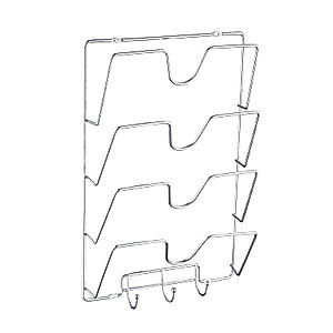 Qflushor Pot Lid Organizer Wall Mount, Kitchen Pot Lid Rack with Hook, Pot Lid Organizer for Cabinet, Pot Lid Holder with Adhesive Hooks, Chrome