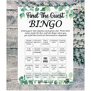 RokAPary Eucalyptus Theme Find The Guest Bingo Game, Wedding, Bridal Shower, Bachelorette or Engagement Party Game, Event Activities Play Pack of 50 Cards 5”x7” Made in USA