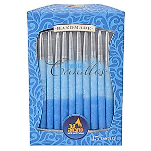 Dripless Chanukah Candles Standard Size - Decorated Ombre Blue & Silver Hanukkah Candles Fits Most Menorahs - Premium Quality Wax - 45 Count for All 8 Nights of Hanukkah - by Ner Mitzvah