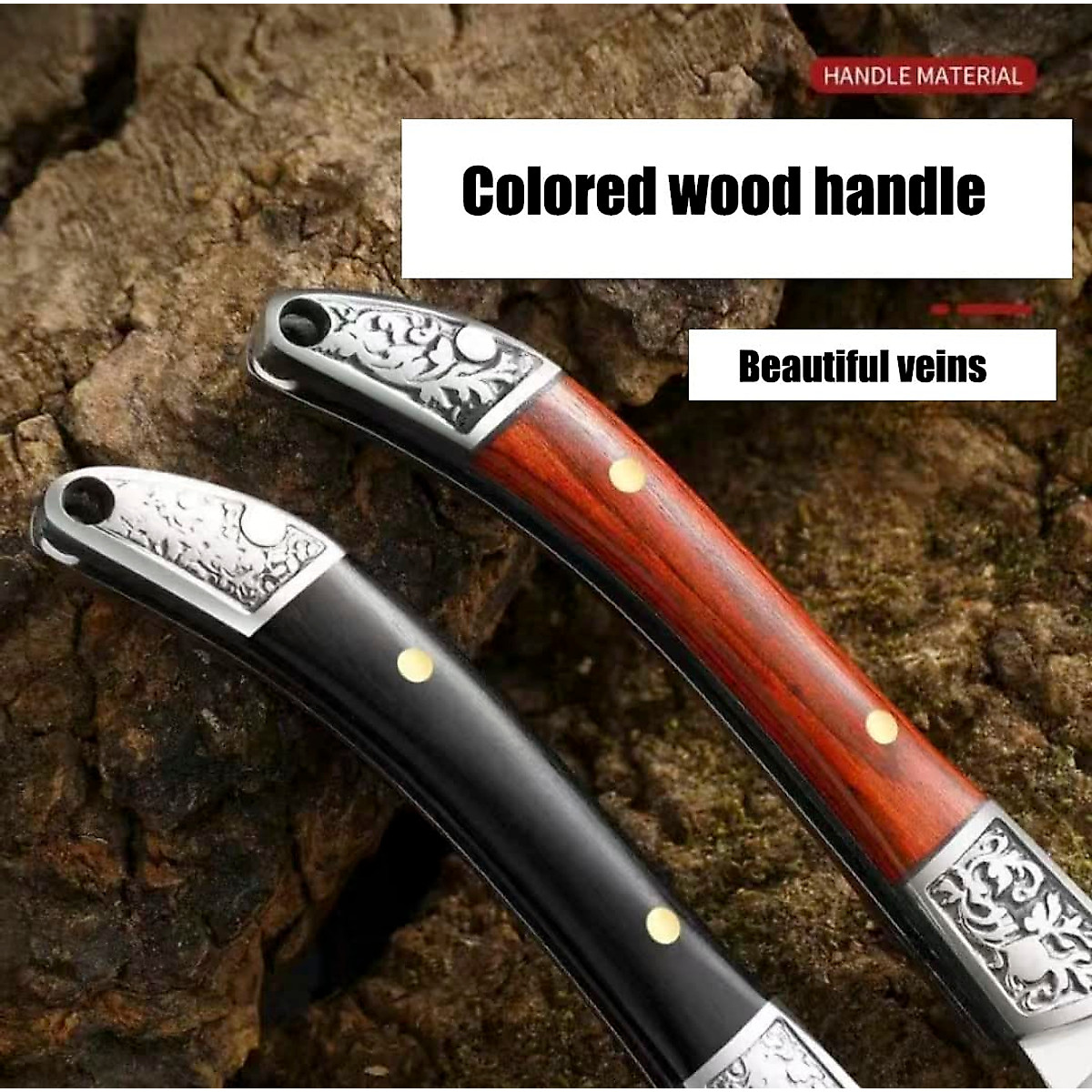 LEYAOAndizhich Folding Pocket Knife, Camping Gear, Outdoor Survival Tool, Strong and Durable Full Stainless Steel, Imitation wood handle, Suitable for Fishing, Hiking, Dad, Husband, Boyfriend 2 Pcs