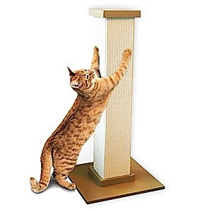 SmartCat Ultimate Scratching Post – Beige, Large 32 Inch Tower - Sisal Fiber, Simple Design - For All Cats