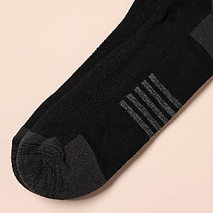 Amazon Essentials Men's Performance Comfortable Cotton Cushioned Breathable Athletic Crew Sports Socks, 6 Pairs, Black, 6-12