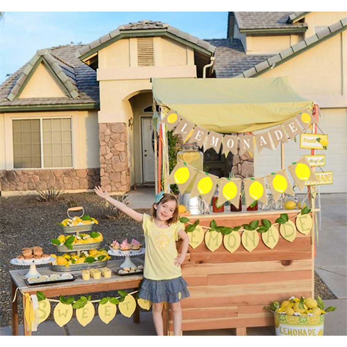 LaVenty Burlap Lemonade Banner for Lemonade Stand Decorations Lemonade Sign Lemon Party Decor, Lemon Garland Summer Lemon Themed Bridal Shower
