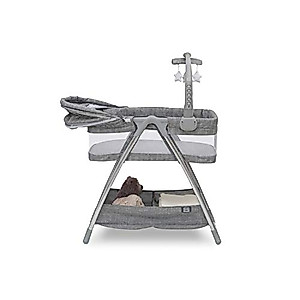 Simmons Kids City Sleeper Bedside Bassinet Portable Crib - Activity Mobile Arm with Nightlight, Vibrations, Twinkle Lights and Rotating Stars, Grey Tweed