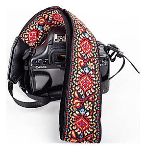Art Tribute Camera Strap For All DSLR Camera. Red Vintage Woven Embroidered Elegant Universal Neck & Shoulder Strap, Floral Pattern, Great Photographer Gift for Men & Women Photographers