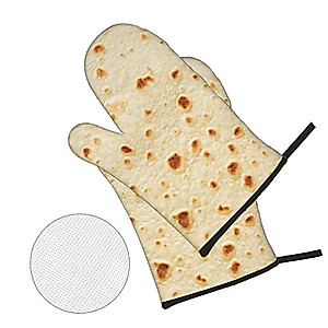 LAKIMCT Tortilla Bread Print Oven Mitts and Pot Holders Sets Non-Slip Potholders Heat Resistant Oven Gloves for Kitchen Baking Cooking BBQ, 4-Piece Set