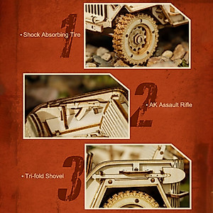 ROKR 3D Wooden Puzzle for Adults Mechanical Car Model-DIY Building Vehicle Kits-Brain Teaser Toys-Gift for Men Women on Birthday/Christmas Day (Army Field Car)