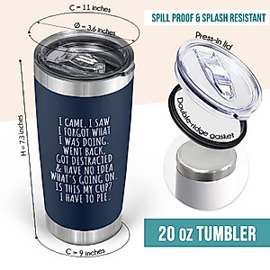 I Came I Saw I Forgot Tumbler - 20 oz Insulated Coffee Travel Mug with Lid & Straw - Funny Senior Citizen Gift for Men & Women, Retirement, Grandpa, Grandma, Old People Gag Gift, Birthday Gift