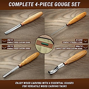 BeaverCraft, Wood Carving Chisel Set SC01 - Gouge Wood Carving Tools Kit in Rolling Pouch with Leather Strop Polishing Compound Kit - Radial Gouges Flat Chisel Bent Gouge (Chisel Set)