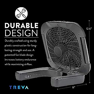 Treva 10-Inch Portable Desktop Air Circulation Battery Fan, 2 Speed, Compact Folding & Tilt Design Fan With Adjustable LED Lights