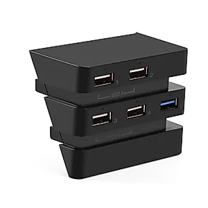 Bewinner 5-Port USB Hub, 5 Port USB Hub for PlayStation 4 Pro Console, 1 USB 3.0 and 4 USB 2.0 Port,Unique LED Indicators - Black