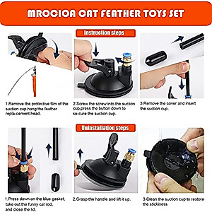 Mrocioa 11pcs Cat Toys Feather Teaser, Interactive Suction Cup Cat Toy Wand with Replaceable Kitten Toys for Indoor Cats to Play Chase Exercise