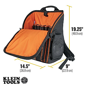 Klein Tools 55482 Tool Bag Backpack, Heavy Duty Tradesman Pro Tool Organizer with 21 Pockets and Large Interior, Water Resistant