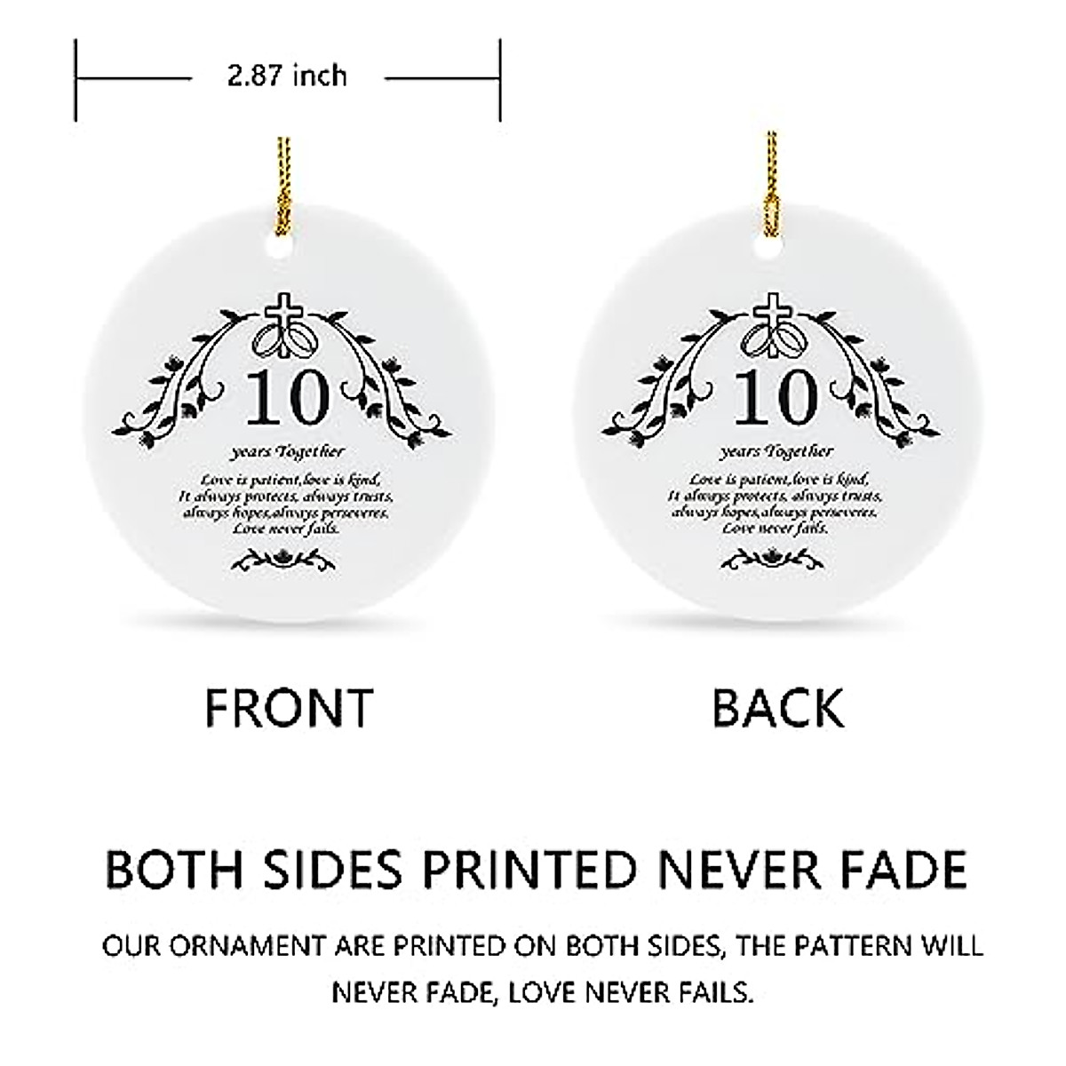 OWTTWO 10th Anniversary Wedding Gift,10th Anniversary Ornament for Couple,Husband,Wife,Him,Her