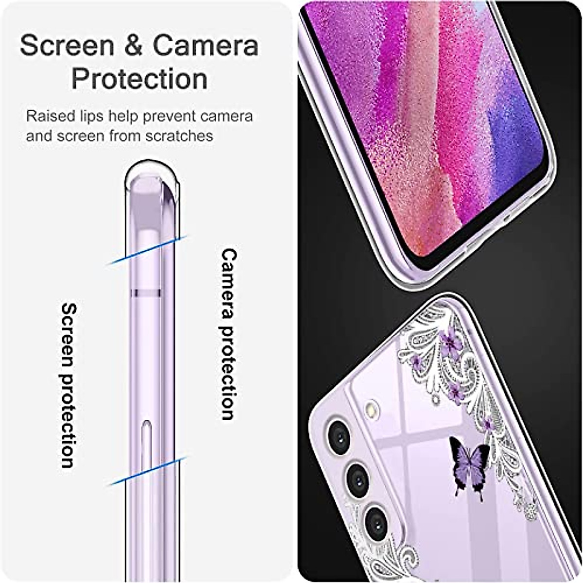 White Lace Case for Samsung Galaxy S21 FE 5G,Butterfly Floral Flower Pattern for Women Girl Glitter Clear Ultra Slim Soft Silicone TPU Protective Cover Compatible for Samsung Galaxy S21 FE 6.4INCH