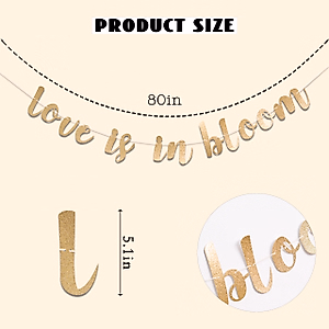 CANTLY Love is in Bloom Banner,Funny Gold Glitter Paper Sign for Bridal Shower Engagement Wedding Party Bunting Decorations. (Love Banner)