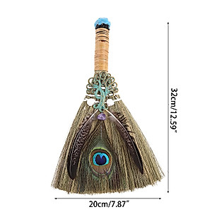 hokojix Crystal Witch BroomMini Car Trim Pendant Crystal Wand Points Broom Healing Home Halloween Decoration