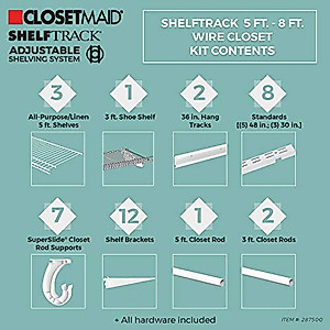 ClosetMaid ShelfTrack Wire Closet Organizer System, Adjustable from 5 to 8 Ft., White & ShelfTrack Wire Closet Organizer System Adjustable from 5 to 8 Ft,