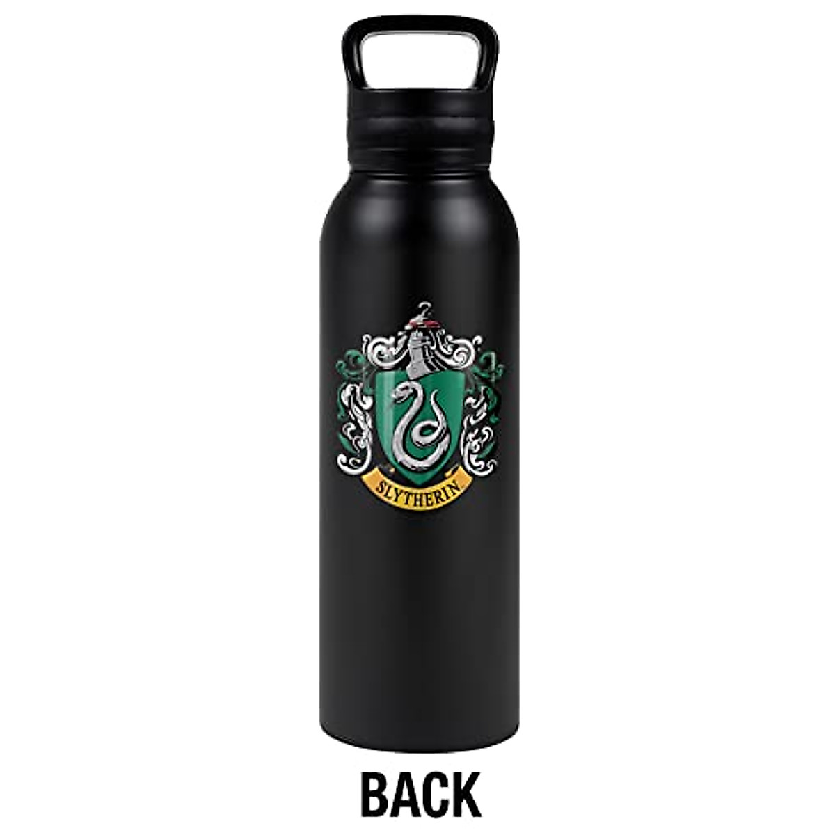 Harry Potter OFFICIAL Slytherin Crest 24 oz Insulated Canteen Water Bottle, Leak Resistant, Vacuum Insulated Stainless Steel with Loop Cap, Black