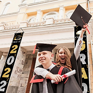 2022 Graduation Decorations Banner, Class of 2022, Congrats Grad Banner, Graduation Hanging Flag Porch Sign, Graduation Party Decorations Supplies for Indoor/Outdoor/Home/Door/Wall Decor (Black Gold)