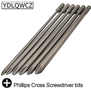 YDLQWCZ Long Phillips Cross Screwdriver Bit Sets PH1(Φ3.0) PH1(Φ4.0) PH1(Φ4.5) PH2(Φ4.5) PH2(Φ5.0) PH2(Φ6.0) 6 Pieces 6 Inch Length S2 Steel Cross Phillips Screwdriver Bit Set(6Pcs Cross Head)