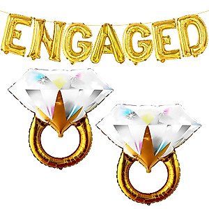 KatchOn, Gold Letter Engaged Balloon with Huge Diamond Ring Balloon - Pack of 2 | Gold Engagement Balloons for Engagement Party Decorations | Diamond Balloons for Wedding, Bridal Shower, Engaged Decor