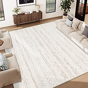 8x10 Area Rugs for Living Room, Soft Washable Boho Geometric Rug Moroccan Neutral Rug, Morden Farmhouse Stain Resistant Indoor Carpet for Bedroom Dining Room Playroom Office(8'x10',Beige)