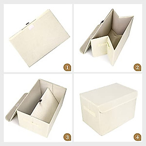 Bagnizer Collapsible Storage Bins with Lids, [1-Pack] Medium 22 Quart Linen Fabric Storage Boxes with Lids  for Home Bedroom Office (14.6 x 9.5 x 9.5, Beige)